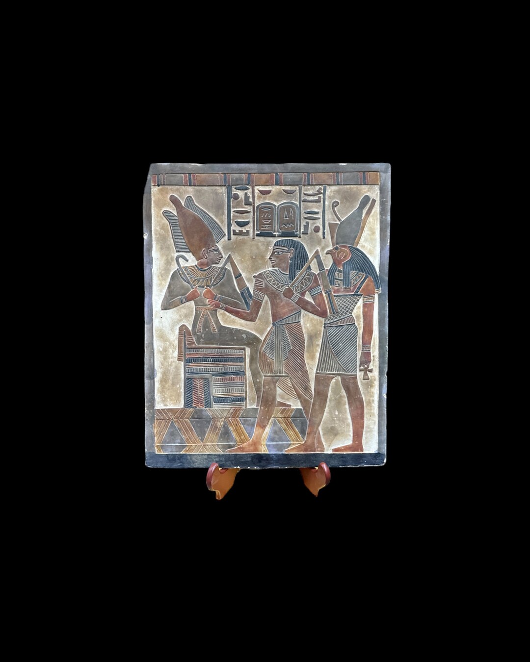 Pharaoh Making an Offering to Osiris and Horus Plaque - Ancient ...