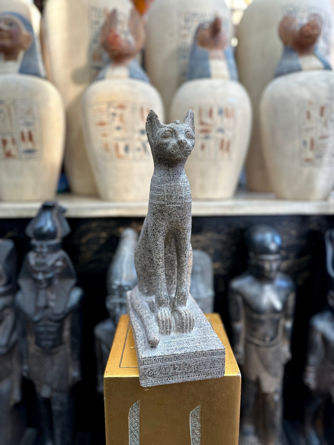Bastet Statue - HEAVY Red Granite Stone Statue - Large Goddess Bast ...