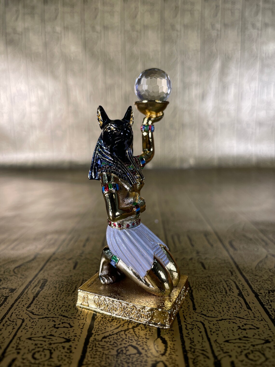 Vintage Gold Anubis Mini Statue Egyptian God Anpu holding | Etsy
