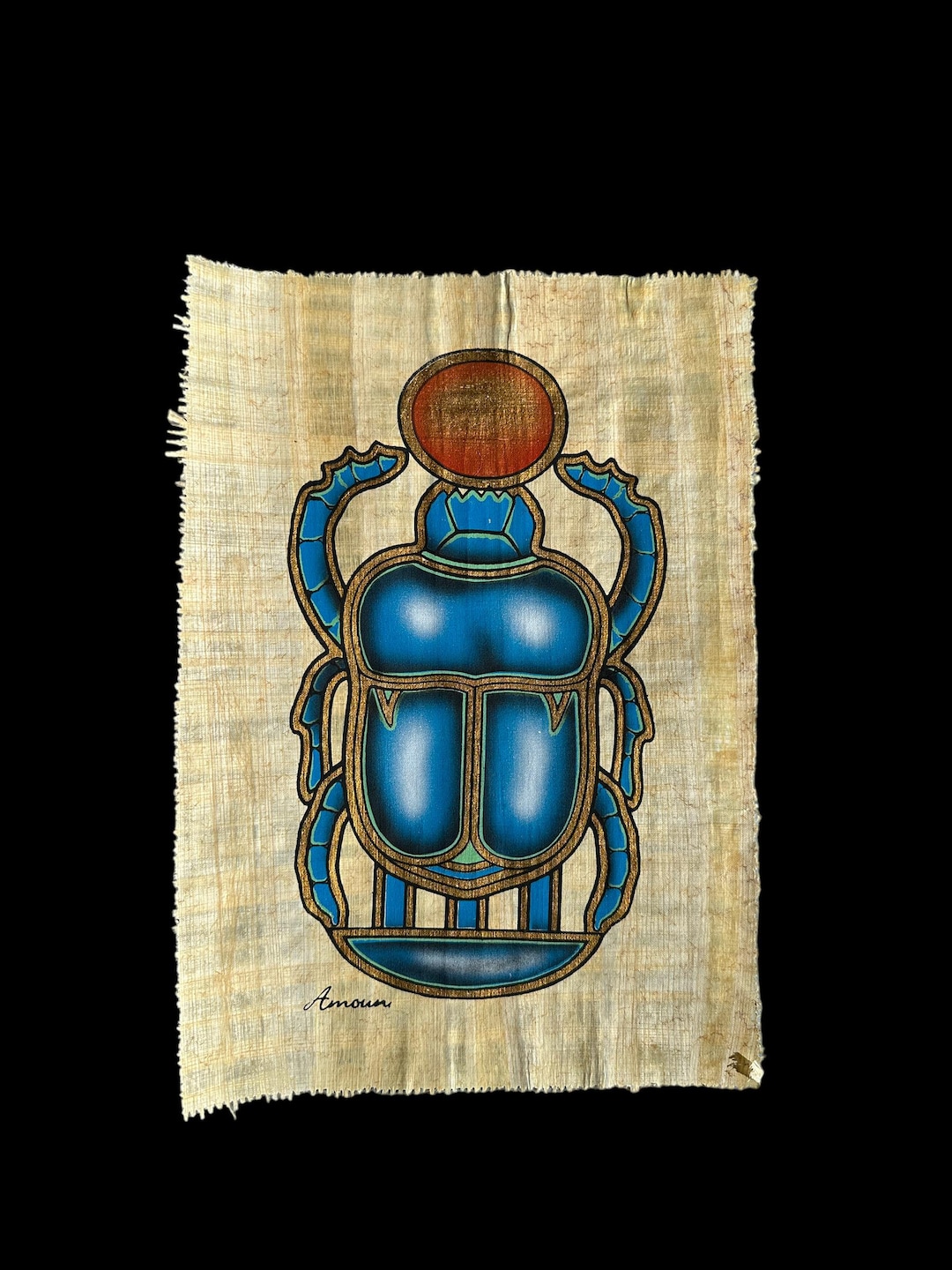 Scarab With Sun Disc Papyrus - Made in Egypt - Ancient Egyptian Scarab ...