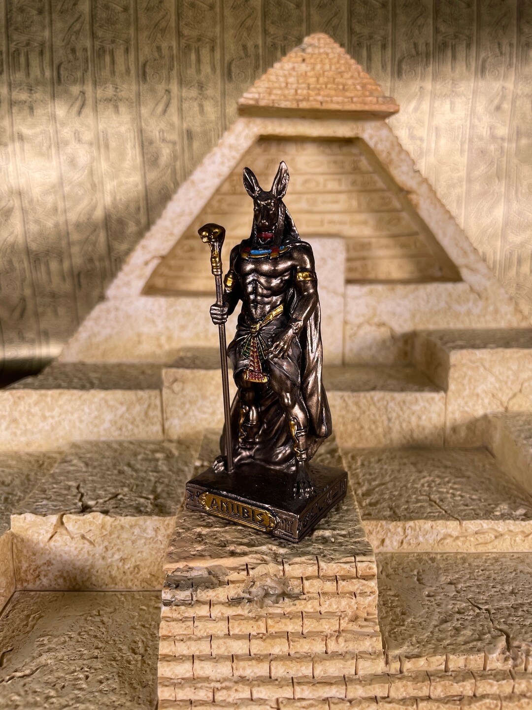 Vintage Anubis Mini Statue - Small Hand-painted Ancient Egyptian Jackal ...