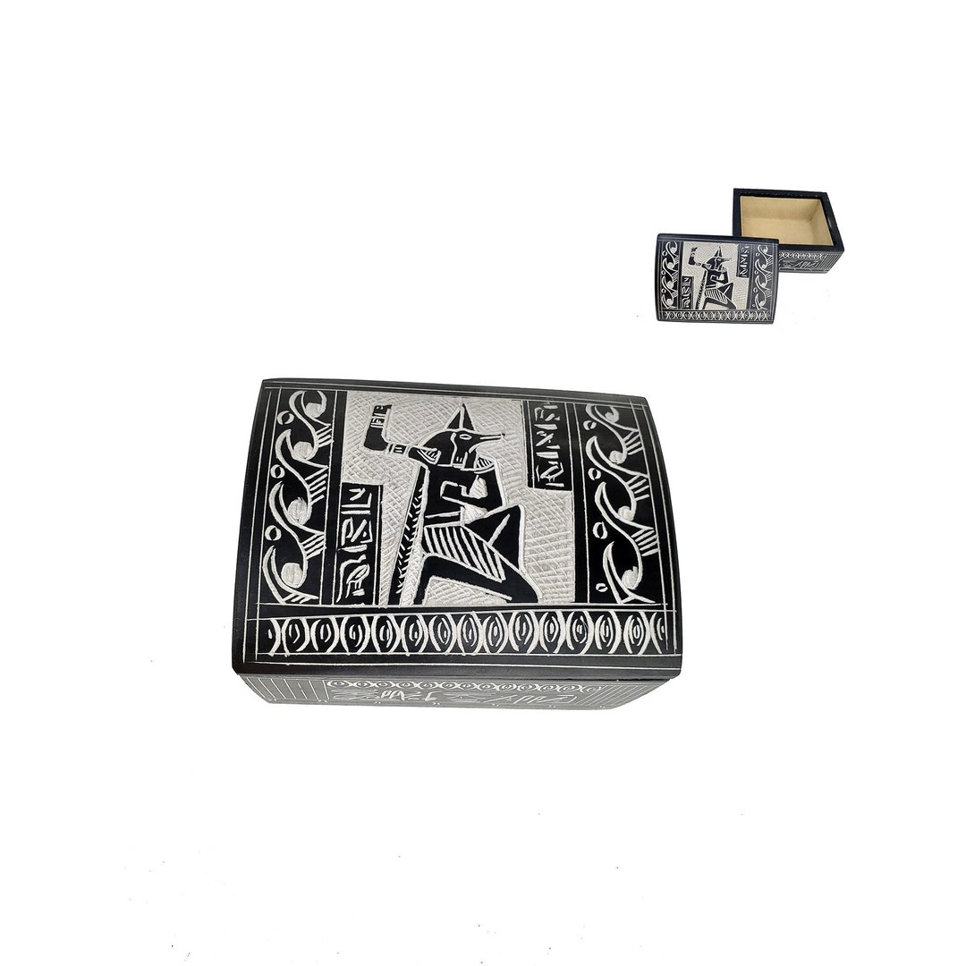 Hand-carved Anubis Basalt Jewelry Box - Made in Egypt - Heavy Solid ...