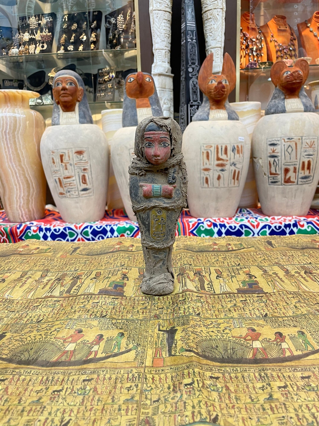 Vintage Egyptian Ushabti Stone Statue Honouring Knonsu - Made in Egypt ...