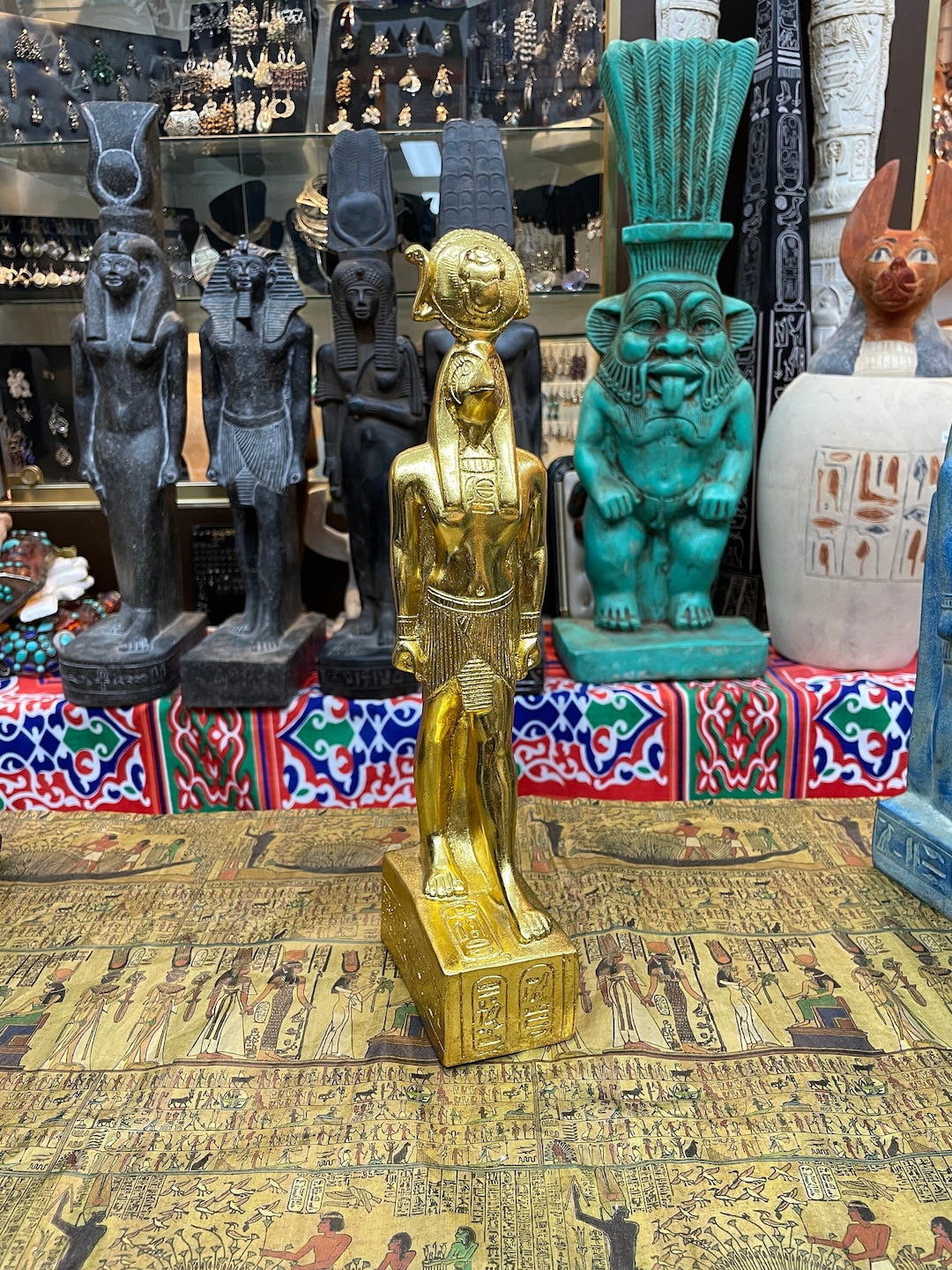 Golden Ra Statue - Made in Egypt - Ancient Egyptian Sun God Ra With Sun ...