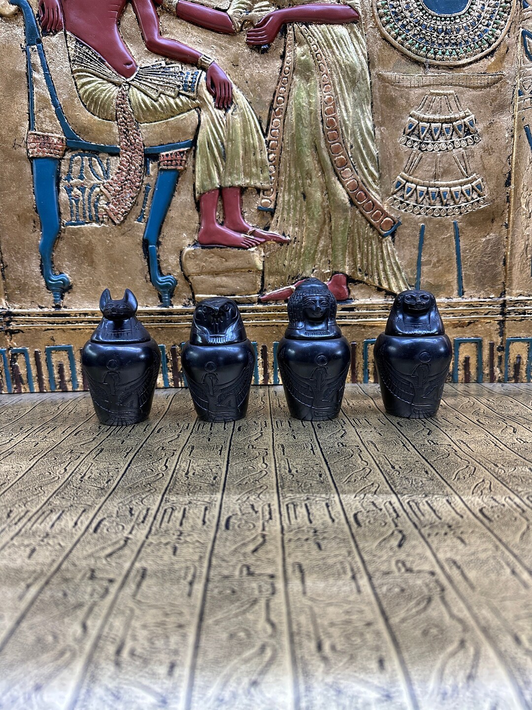 Egyptian Canopic Jars SET OF 4 Imset, Hapi, Qebehsenuef & Duamutef Hand ...