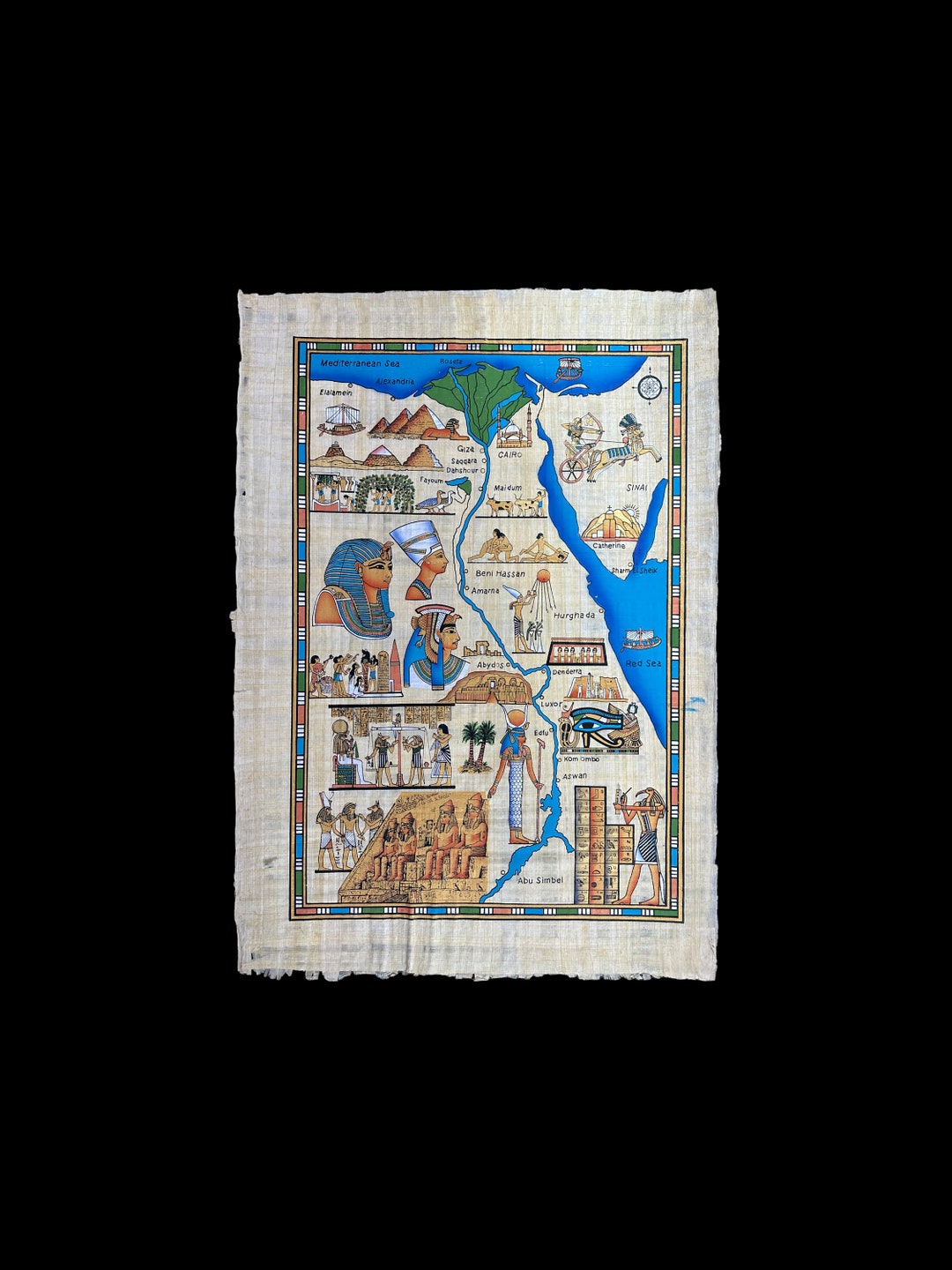 Map of Egypt Papyrus - Ancient Egyptian Map - Tourist Location - Visit ...