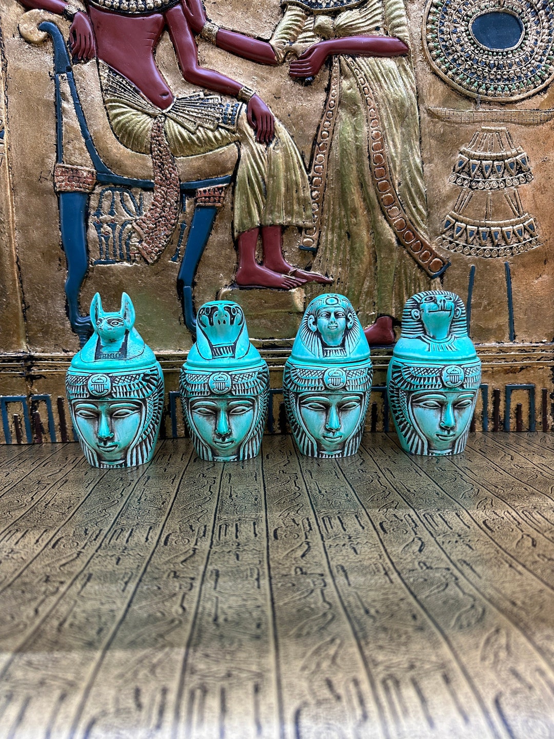 Egyptian Canopic Jars SET OF 4 - Imset, Hapi, Qebehsenuef & Duamutef ...