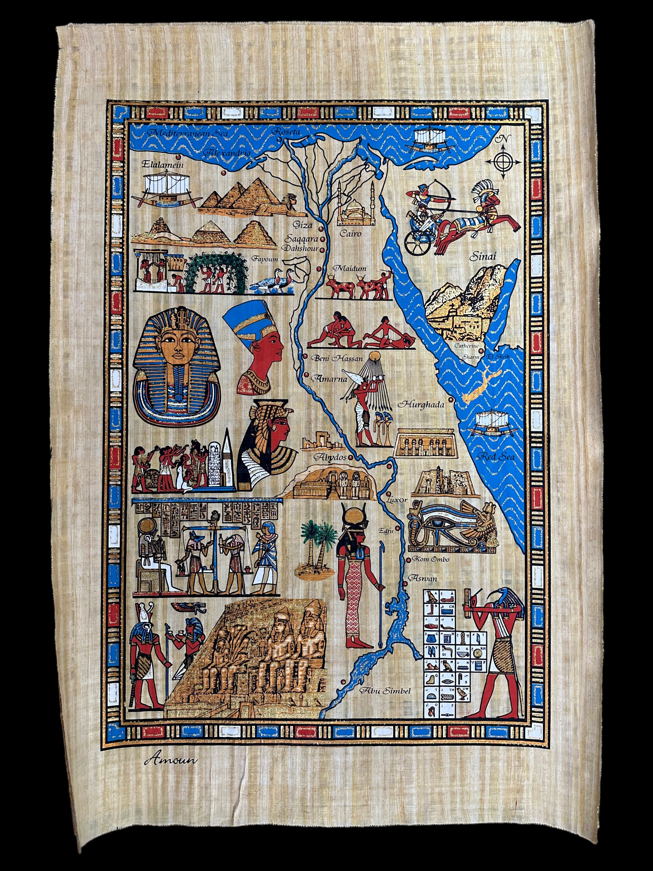 Map of Egypt Papyrus - Ancient Egyptian Map - Tourist Location - Visit ...