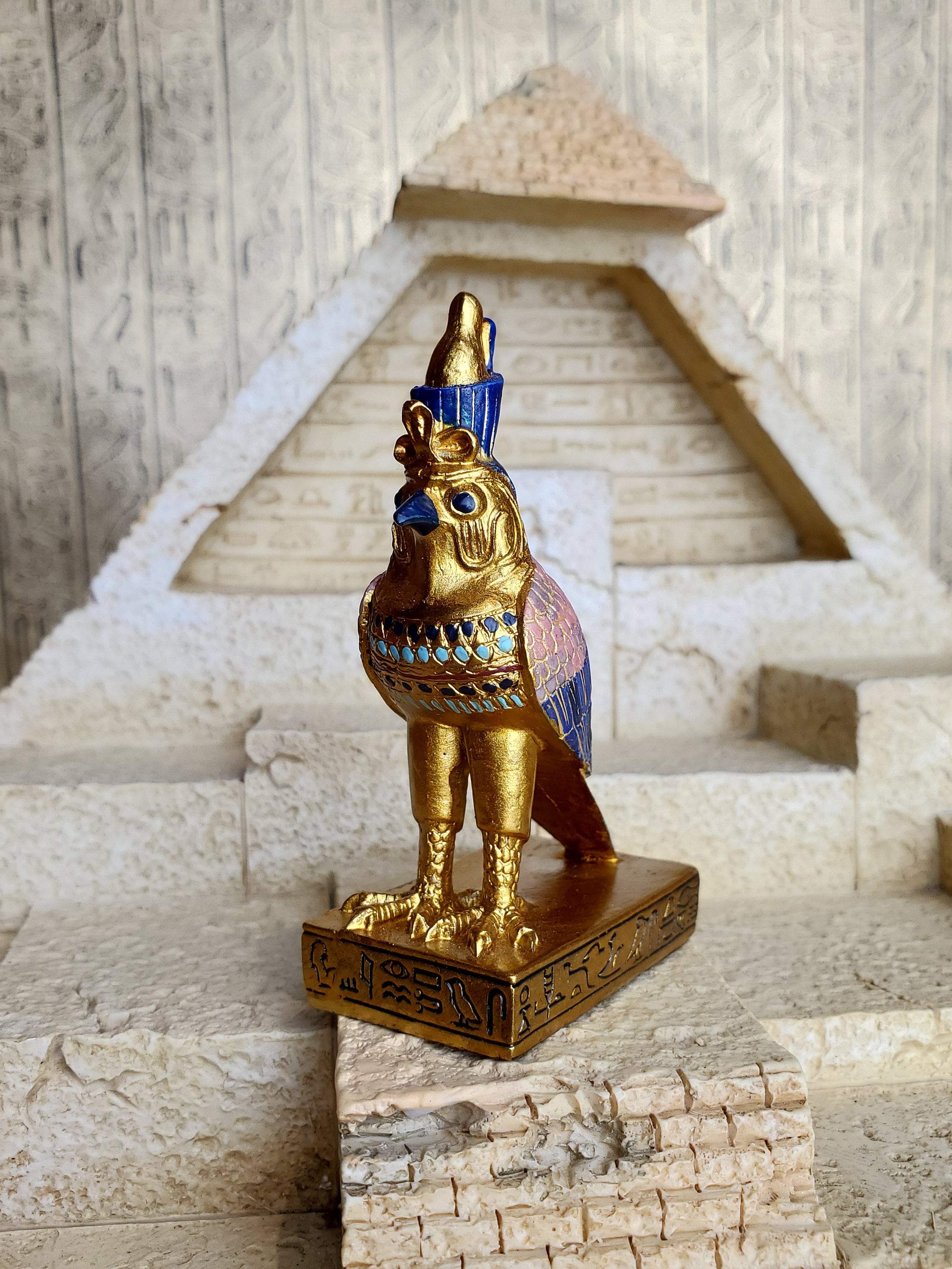 Vintage Golden Horus Mini Statue - Ancient Egyptian God Horus With ...