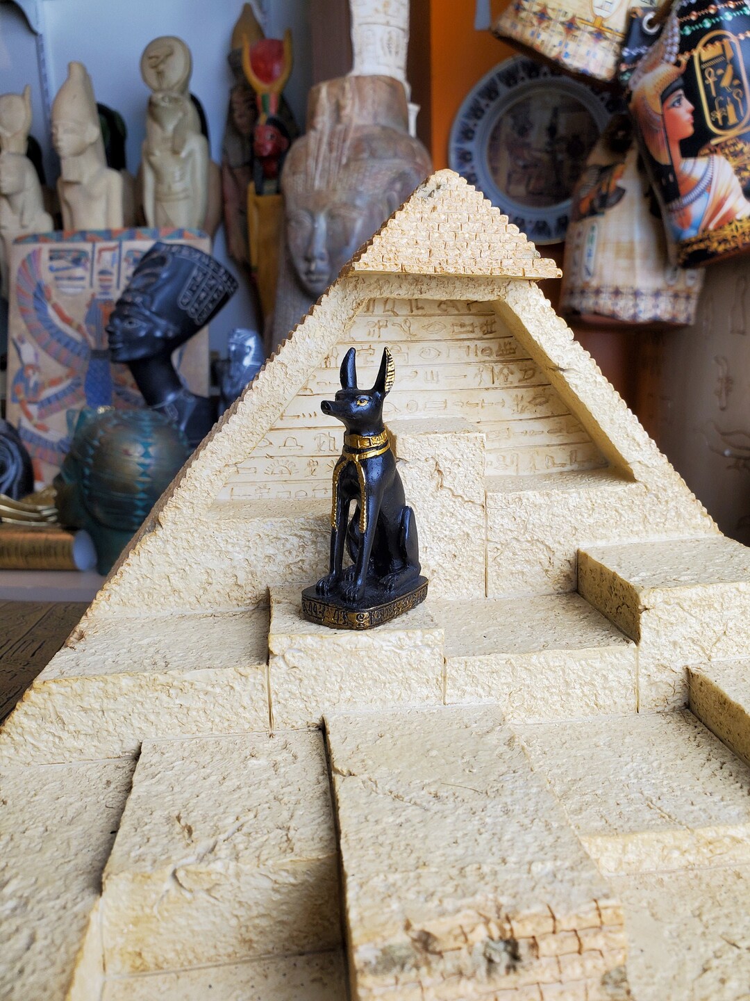 Vintage Anubis Mini Statue - Egyptian God Anubis With Hieroglyphic Base ...