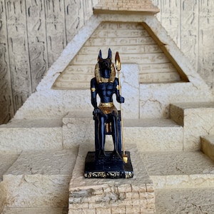 Vintage Anubis in Throne Mini Statue Hand-painted Egyptian God Anubis ...