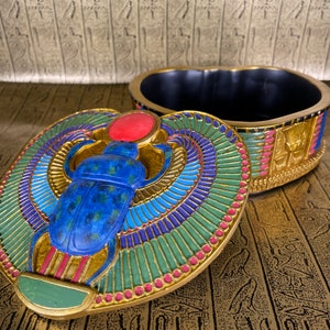 Vintage Winged Scarab Trinket Box - Hand-painted Ancient Egyptian ...