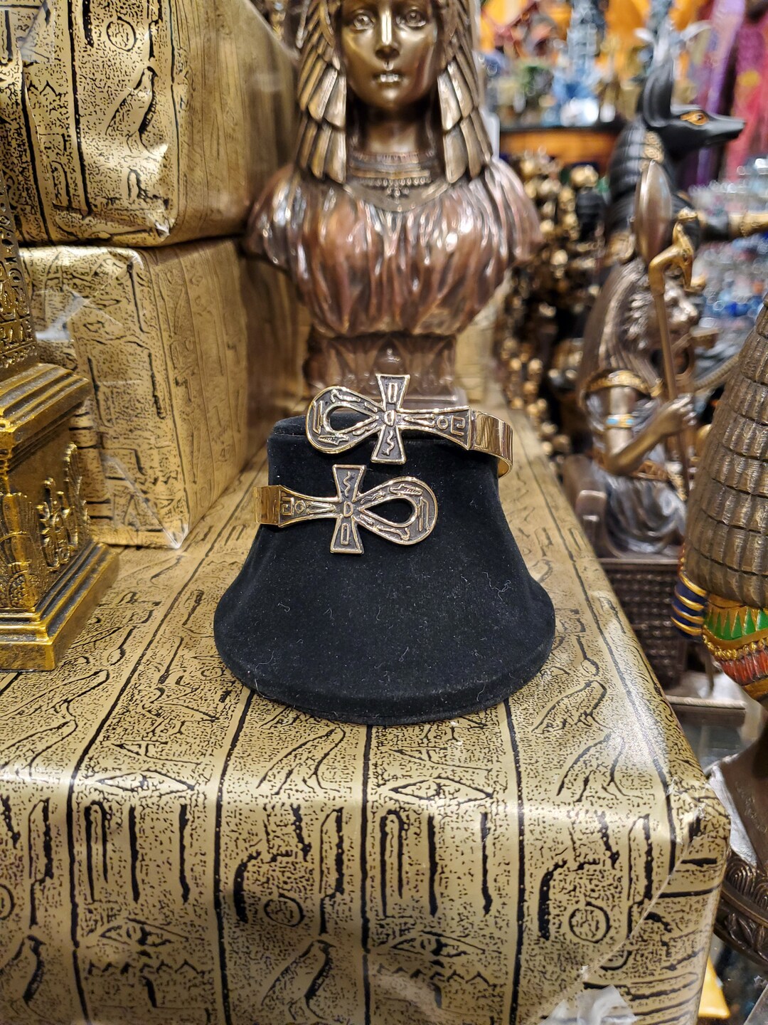 Vintage Egyptian Brass Double Engraved Ankh Adjustable Bangle ...