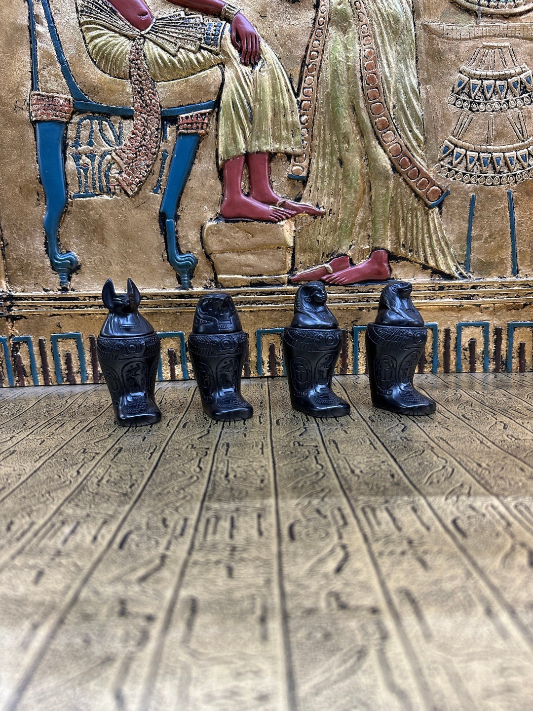 Egyptian Canopic Jars SET OF 4 Imset, Hapi, Qebehsenuef & Duamutef Hand ...