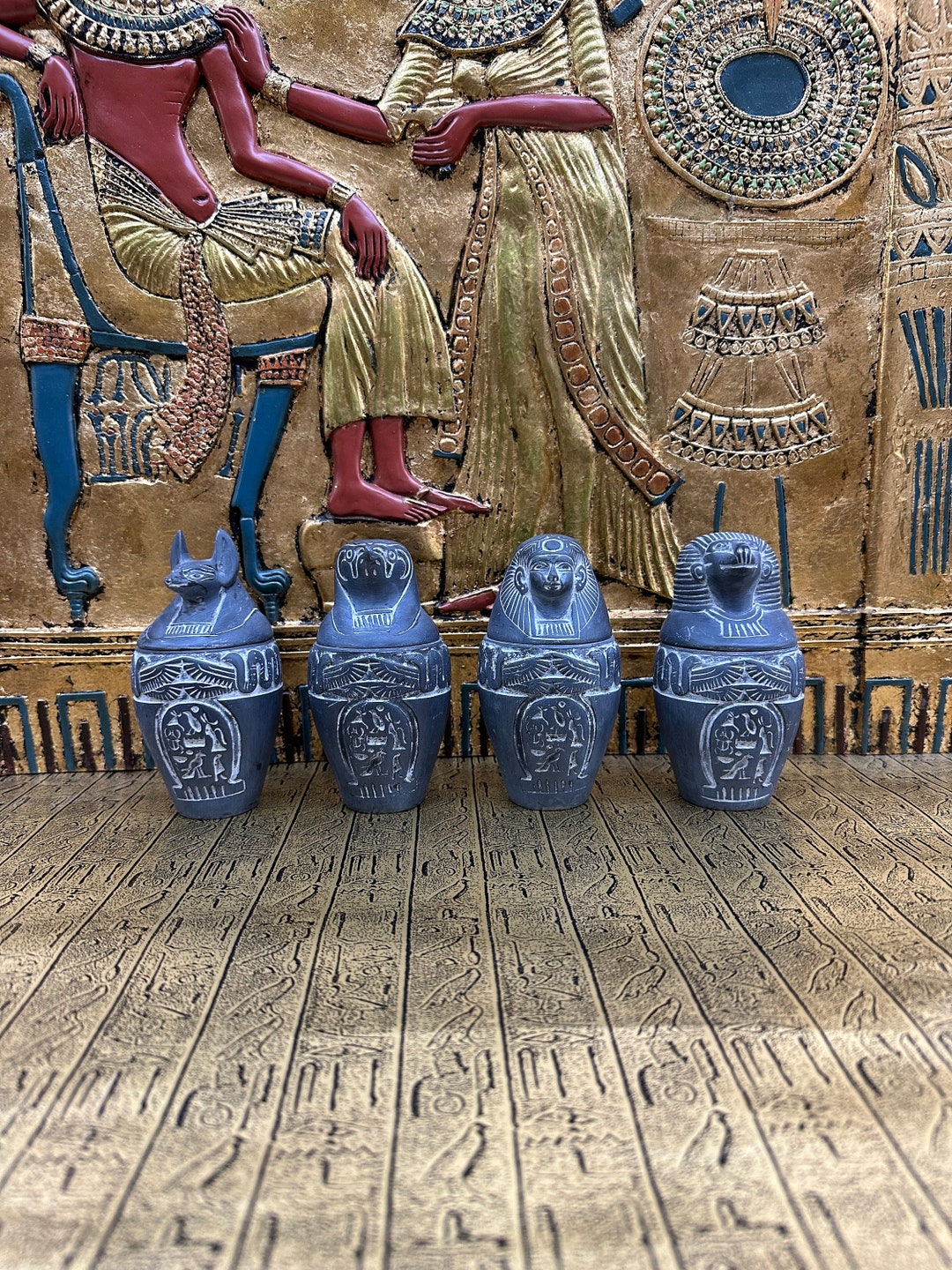 Egyptian Canopic Jars SET OF 4 Imset, Hapi, Qebehsenuef & Duamutef Hand ...