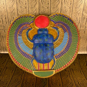 Vintage Winged Scarab Trinket Box - Hand-painted Ancient Egyptian ...