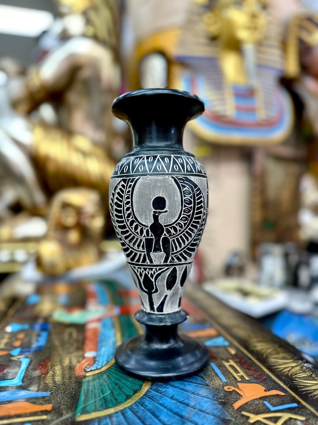 Egyptian Stone Vase - Hand-carved in Egypt - Heavy Solid Basalt Stone ...