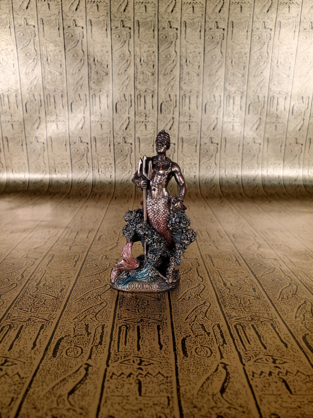 Vintage Olokun Mini Statue - Small Orisha of Water, Health, and Wealth ...
