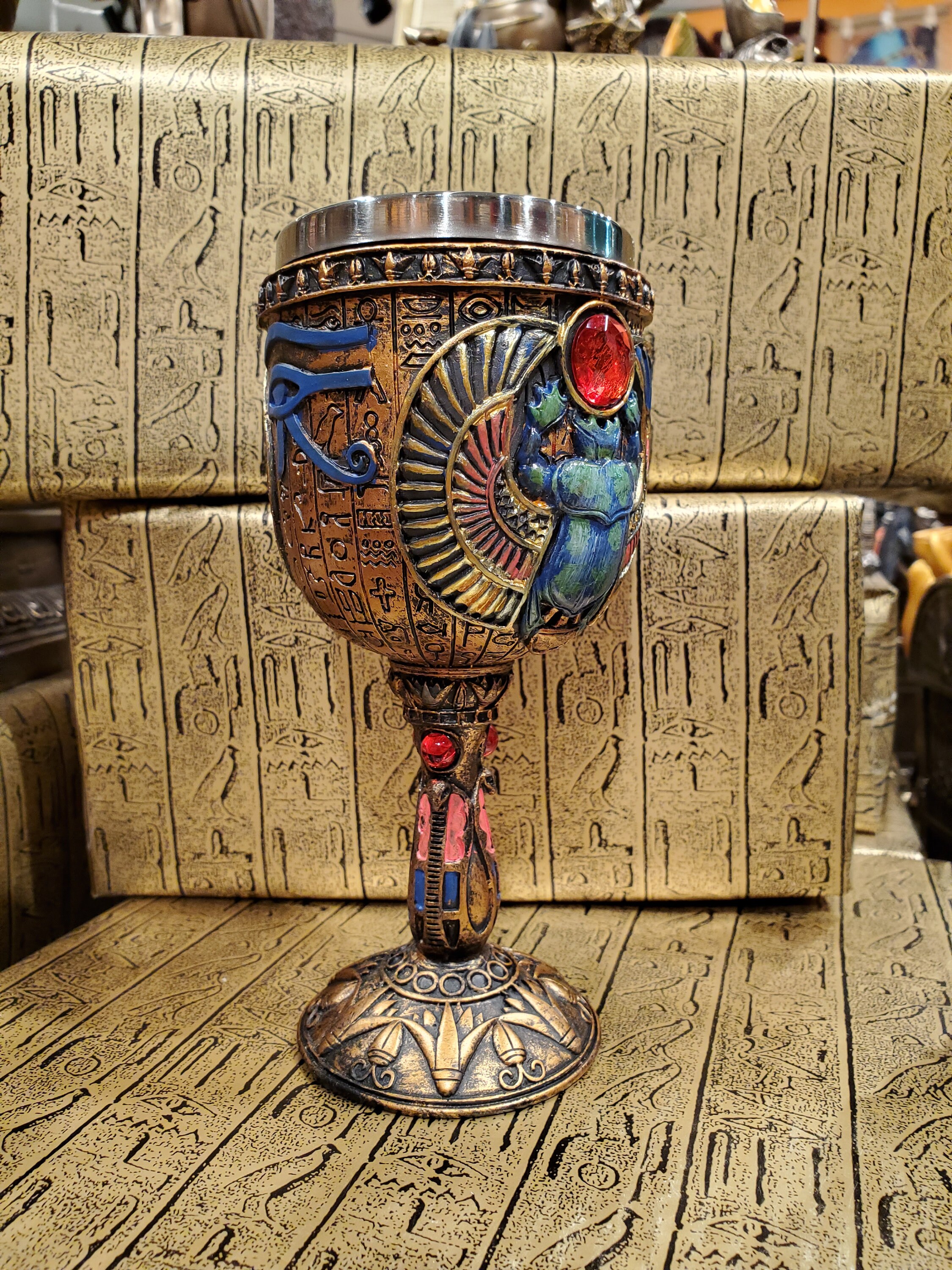 Vintage Scarab Goblet - Unique Egyptian Drinkware With Removable ...