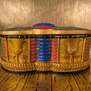 Vintage Winged Scarab Trinket Box - Hand-painted Ancient Egyptian ...