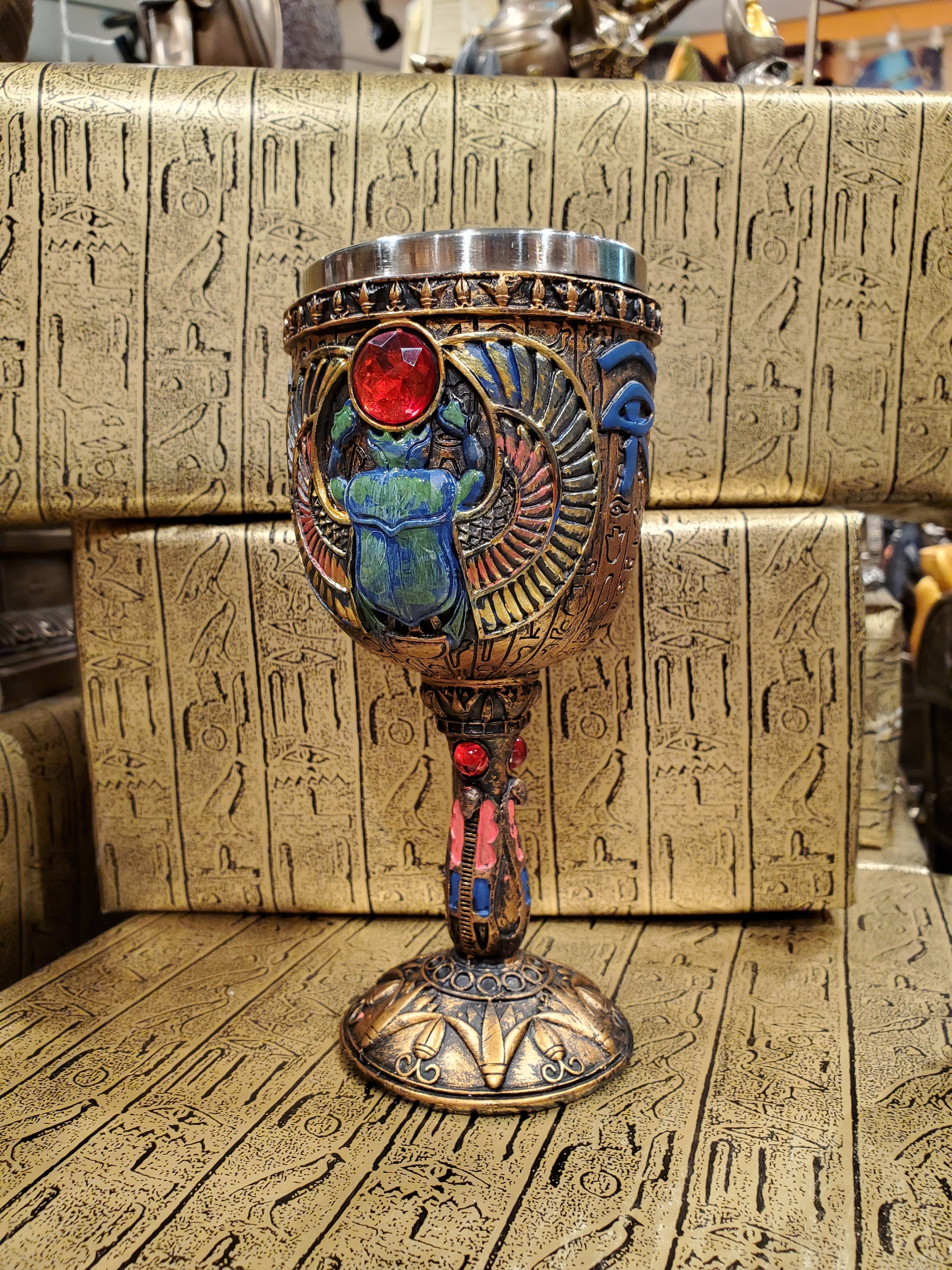 Vintage Scarab Goblet - Unique Egyptian Drinkware With Removable ...