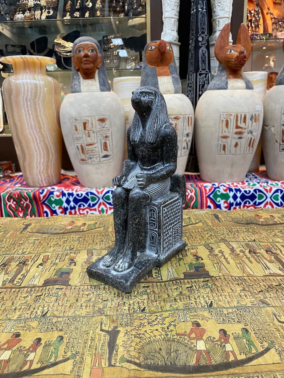 Horus With Hieroglyphic Stela Statue - Ancient Egyptian Sky God Horus ...