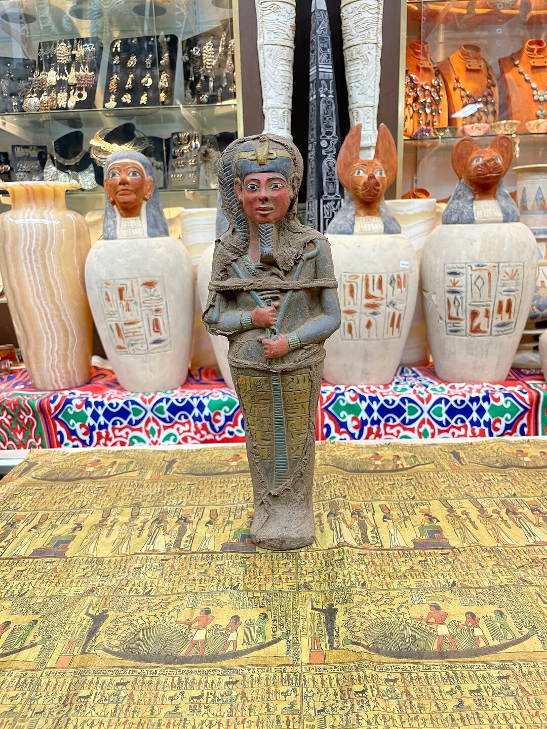 Vintage Egyptian Ushabti Stone Statue Honouring Knonsu - Made in Egypt ...