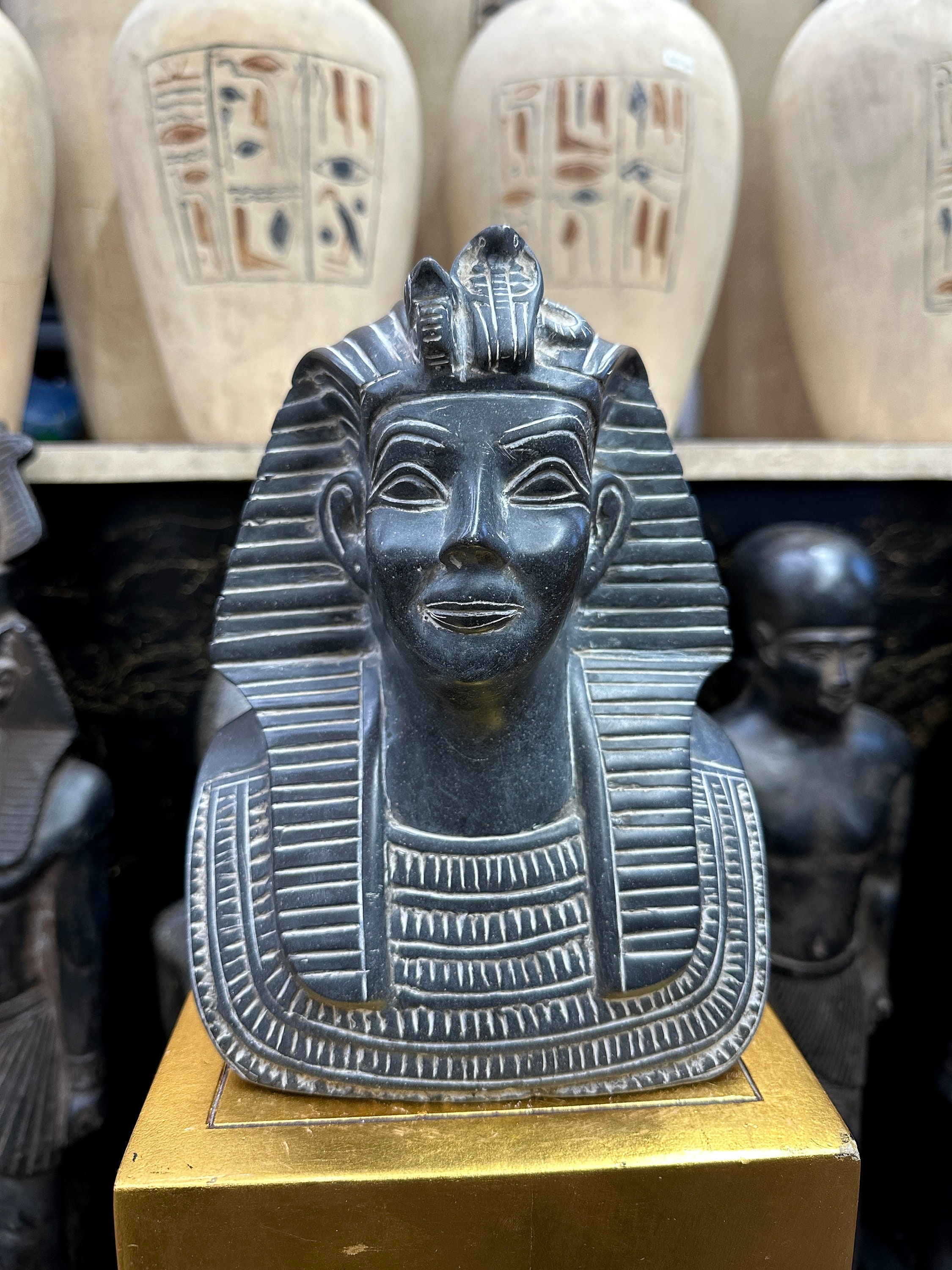 King Tutankhamen Bust - HEAVY Basalt Statue - Ancient Egyptian Pharaoh ...