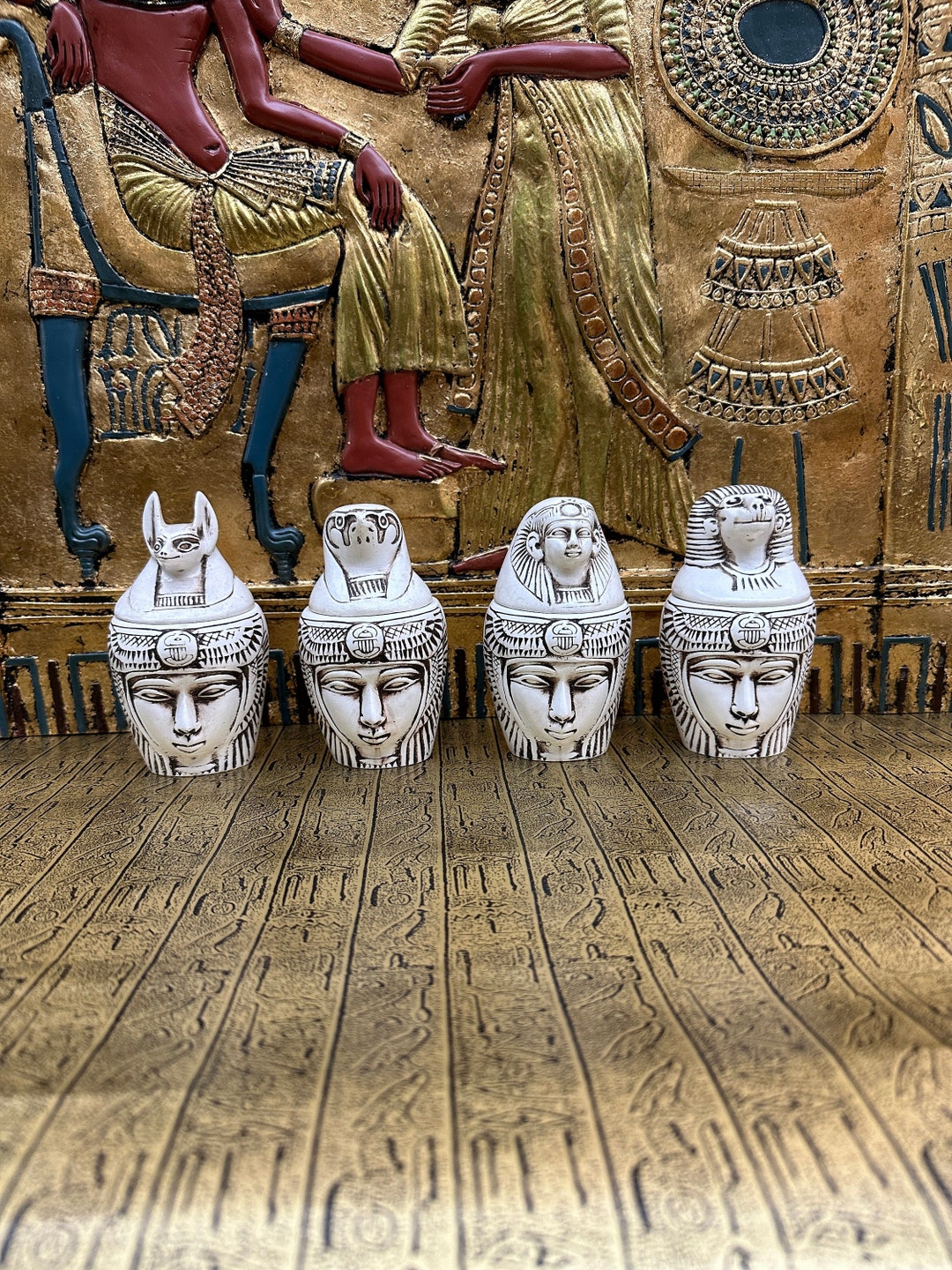 Egyptian Canopic Jars SET OF 4 Imset, Hapi, Qebehsenuef & Duamutef Hand ...