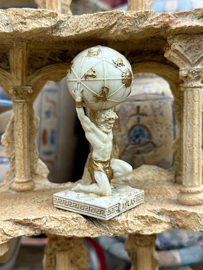 Vintage Atlas Mini Statue - Small Hand-painted Ancient Greek Titan ...