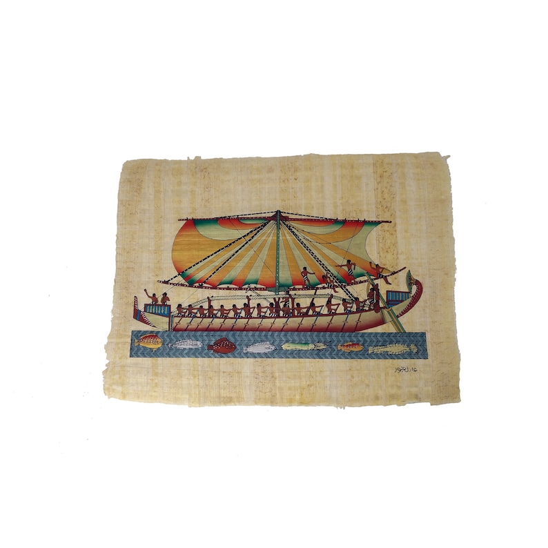 Papyrus Boat Being Paddled on the Sacred River Rile - Made in Egypt ...