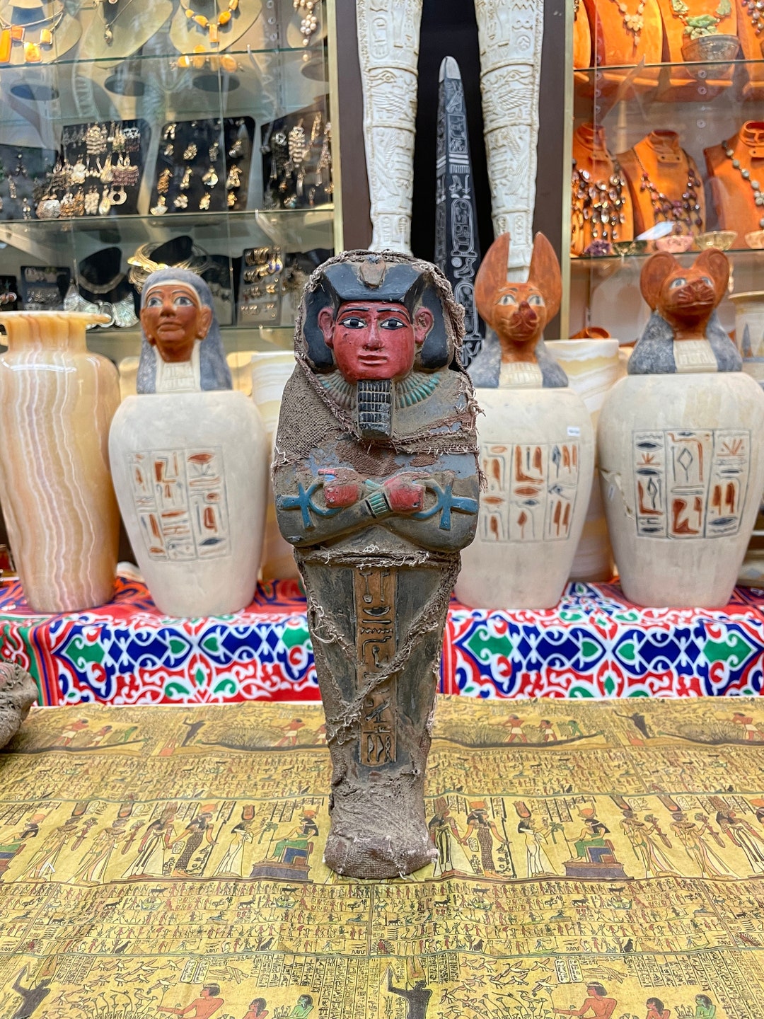 Vintage Egyptian Ushabti Stone Statue Honouring Knonsu - Made in Egypt ...