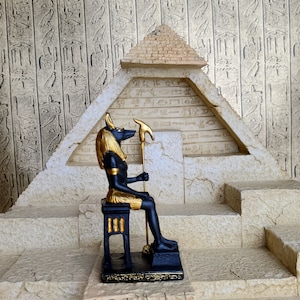Vintage Anubis in Throne Mini Statue Hand-painted Egyptian God Anubis ...