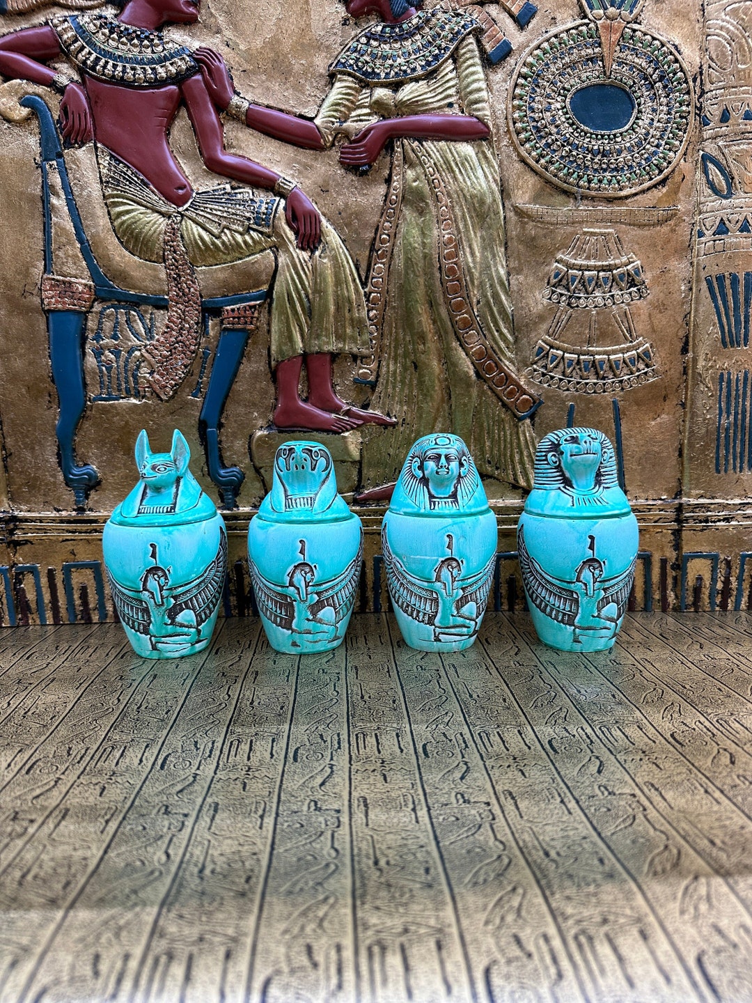 Egyptian Canopic Jars SET OF 4 Imset, Hapi, Qebehsenuef & Duamutef Hand ...