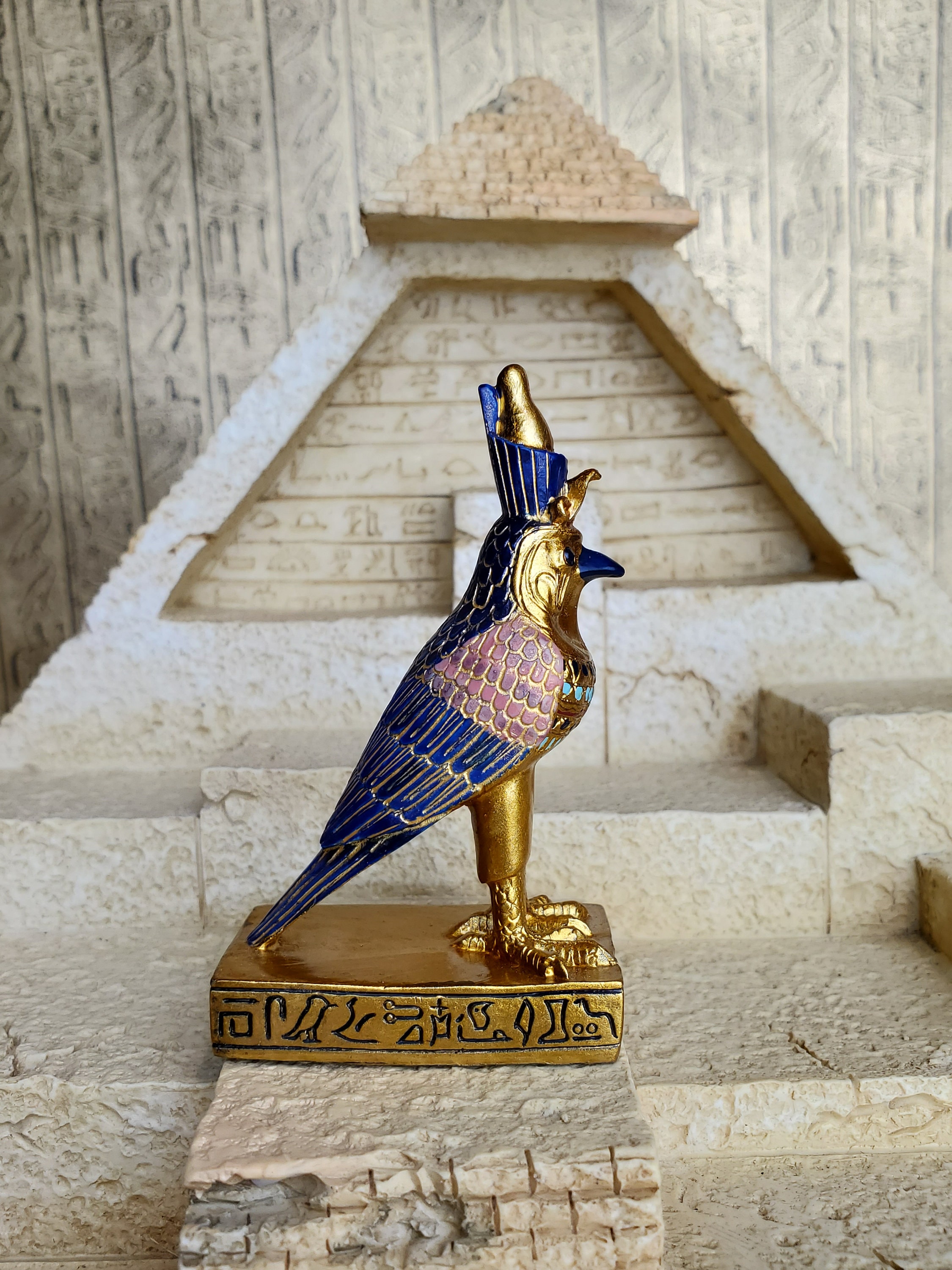 Vintage Golden Horus Mini Statue - Ancient Egyptian God Horus With ...