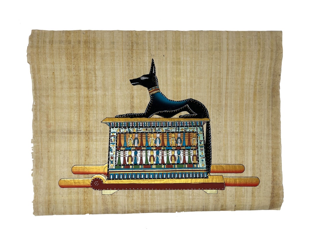 Anubis on Sarcophagus - Hand-painted on Egyptian Papyrus - 40x60cm - Etsy