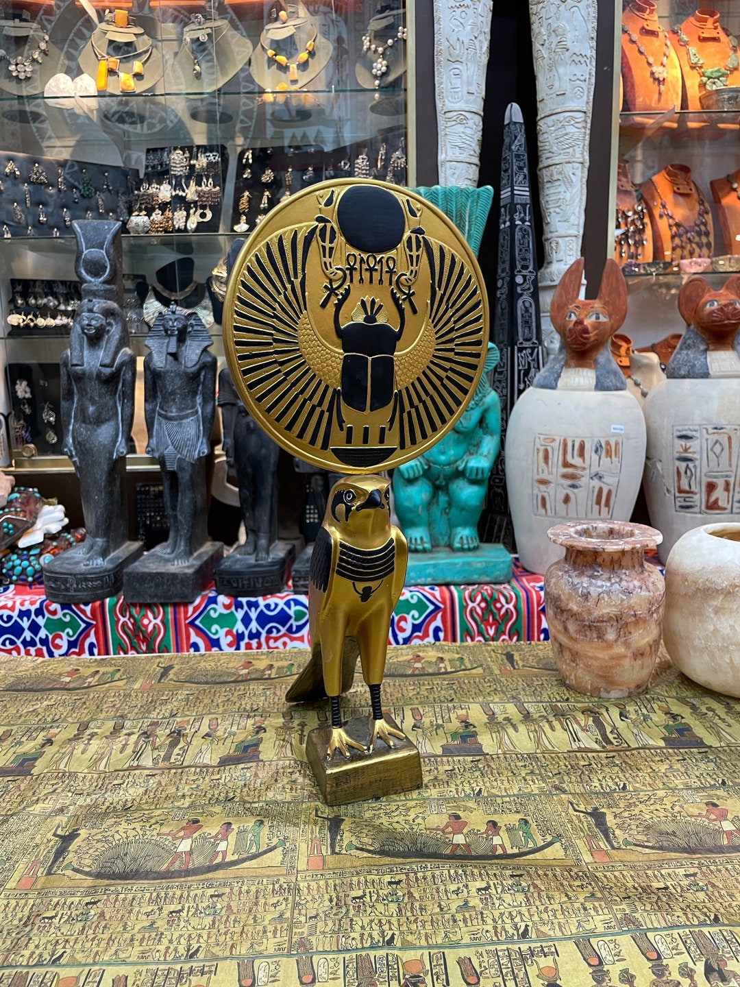 Horus With Sun Disc Statue - Ancient Egyptian Sky God Horus Altar ...