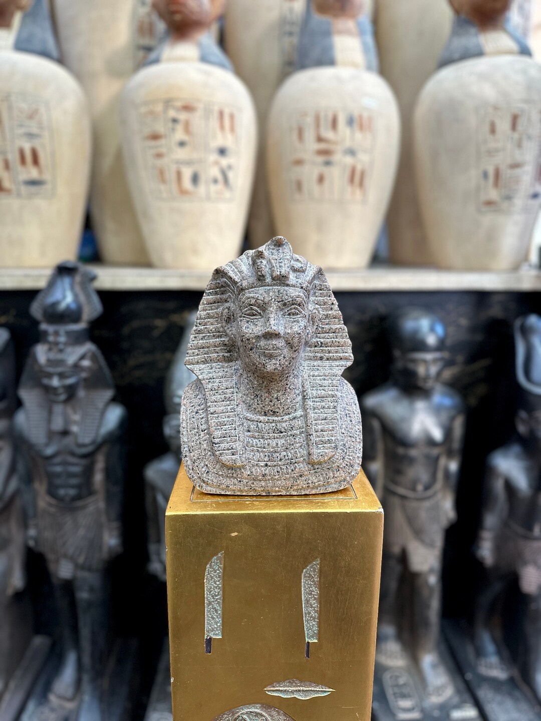 King Tutankhamen Bust - HEAVY Red Granite Statue - Ancient Egyptian ...