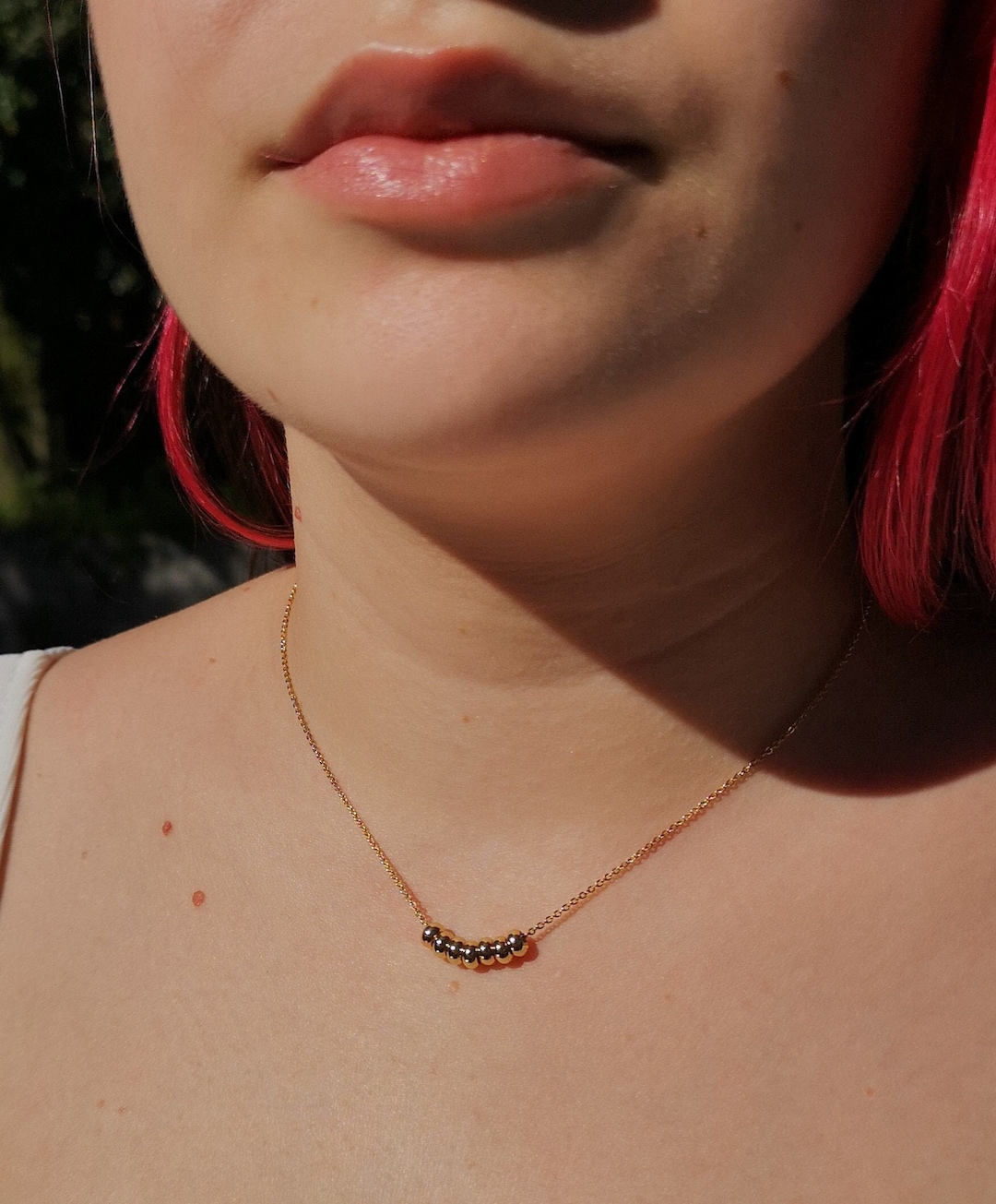 7 Lucky Rings Necklace, Gold Layering Necklace, Sliding Floating Beads ...