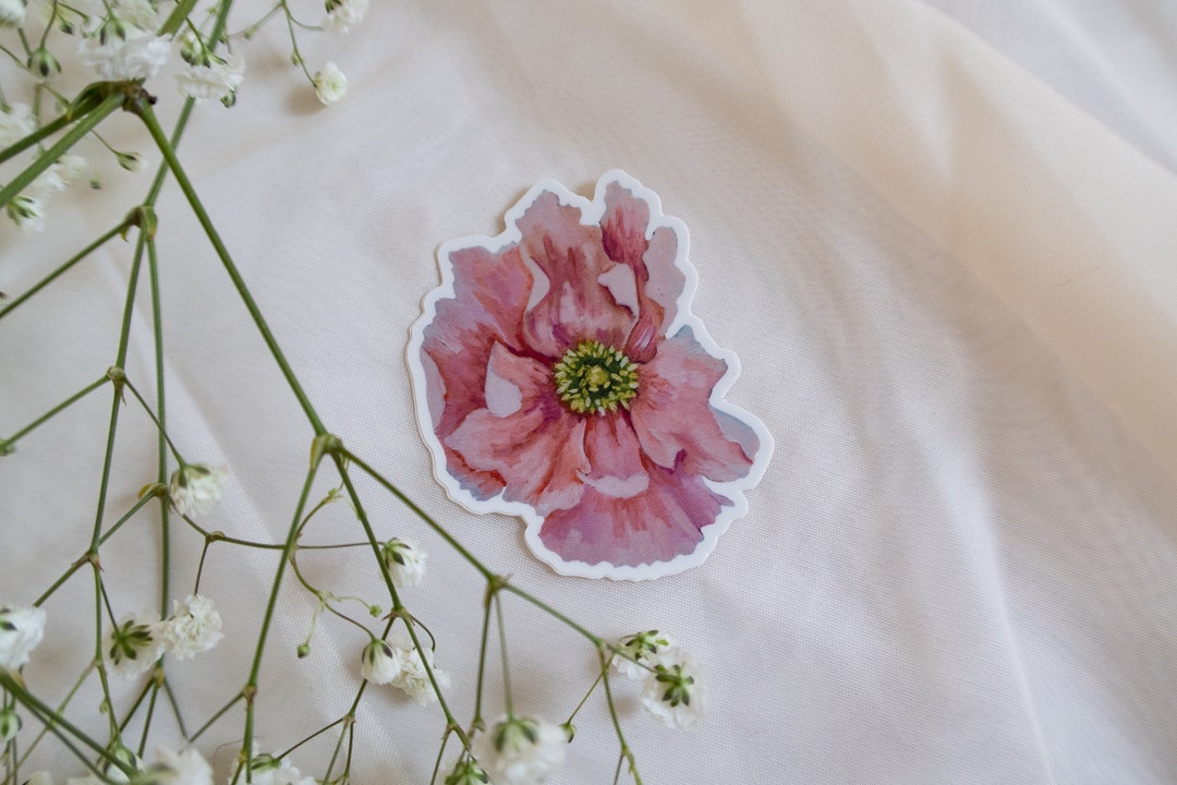 Peony Pink Flower Sticker, Floral Sticker, Flower Design, Pink Flower ...