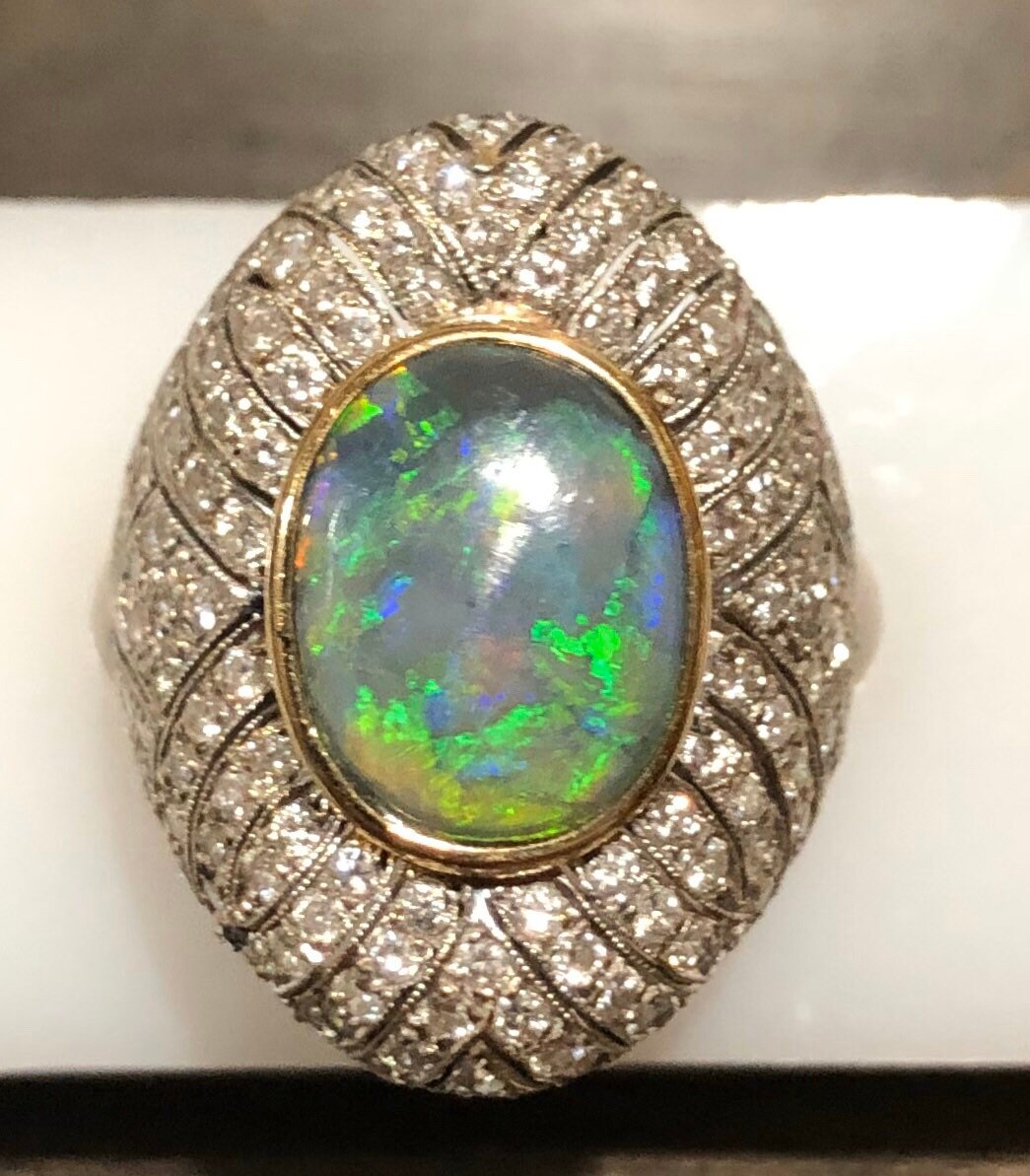 Diamond and Black Opal Estate Ring - Etsy