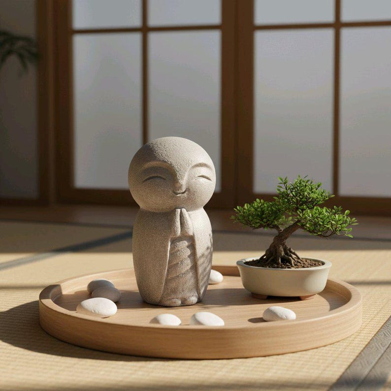 Mini Jizo Monk Buddha Statue Sandstone Zen Praying Sculptures for ...