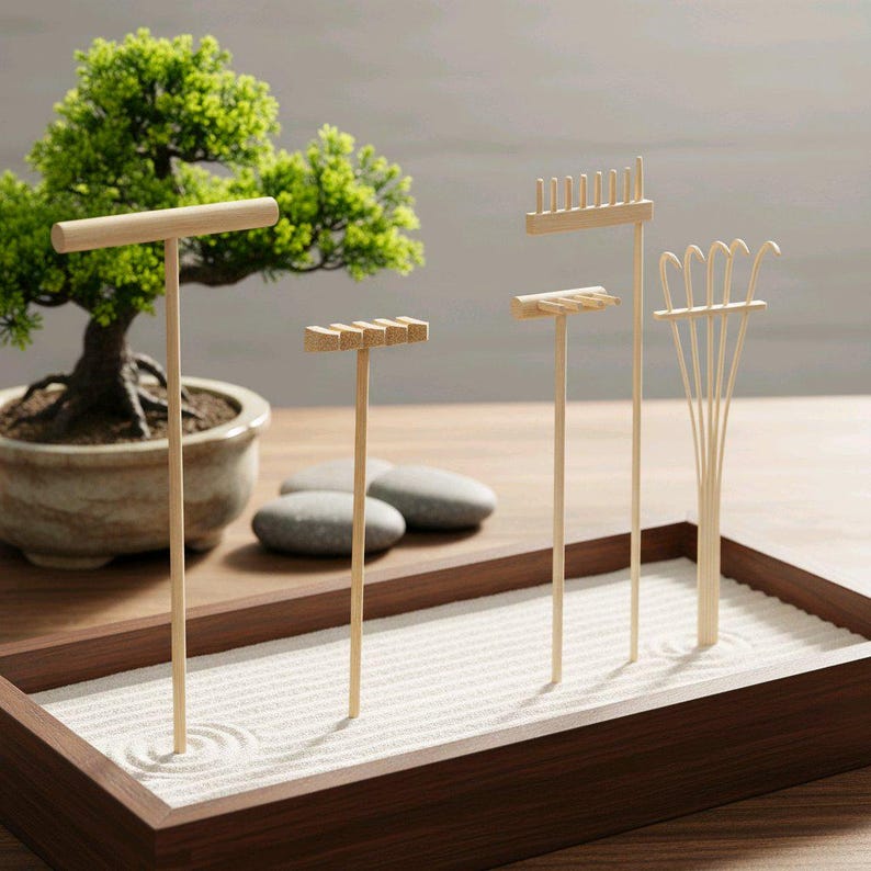 Mini Wooden Zen Garden Rake Tool Set, Tranquil Meditation Accessory ...