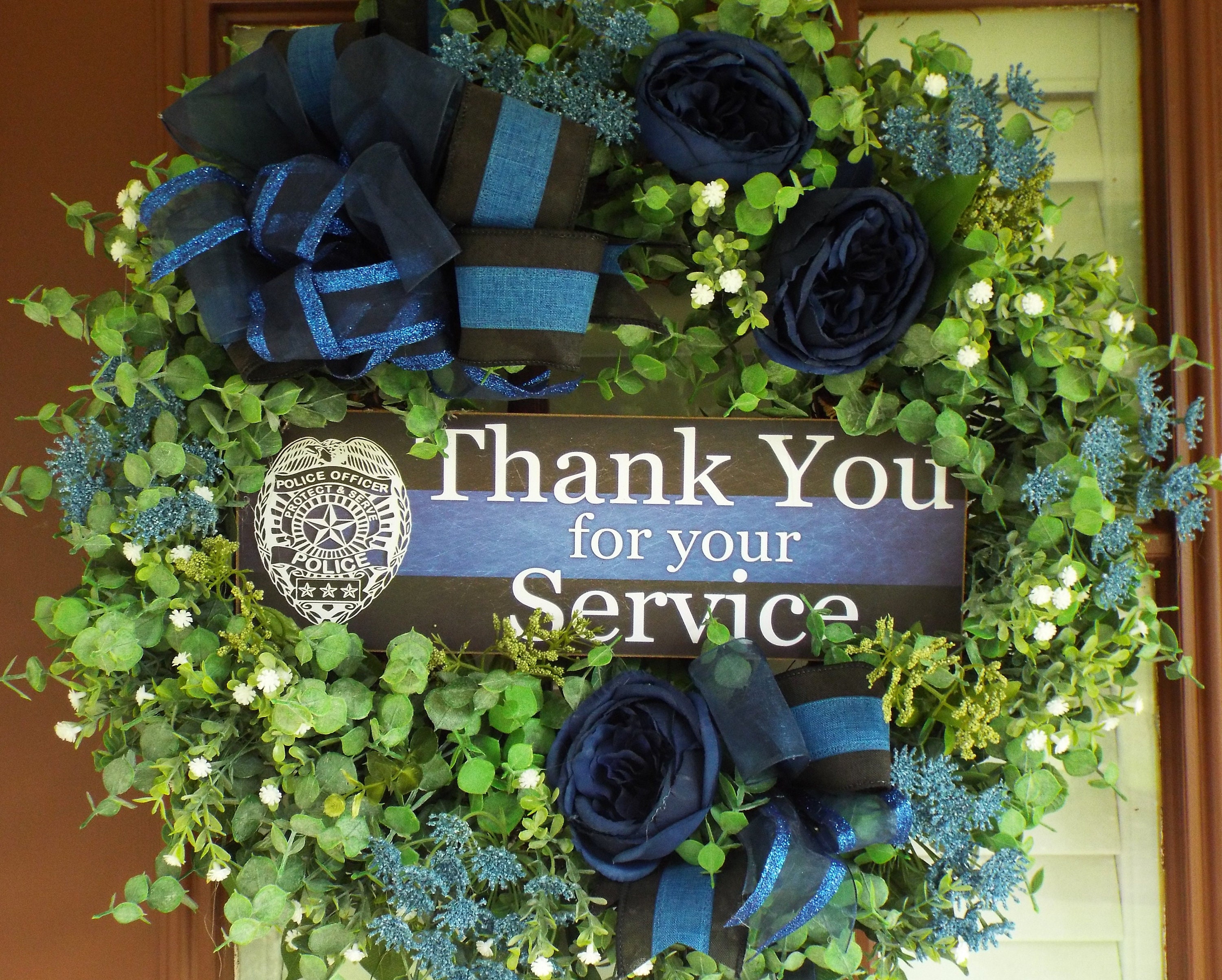 Back the Blue Wreath Support the Blue Greenery Wreath Front - Etsy