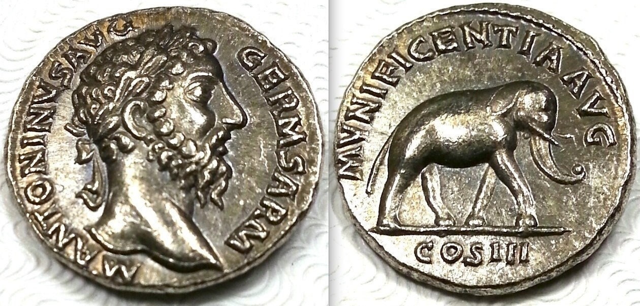 Ancient Roman Emperor Marcus Aurelius & Elephant Denarius Coin Token ...