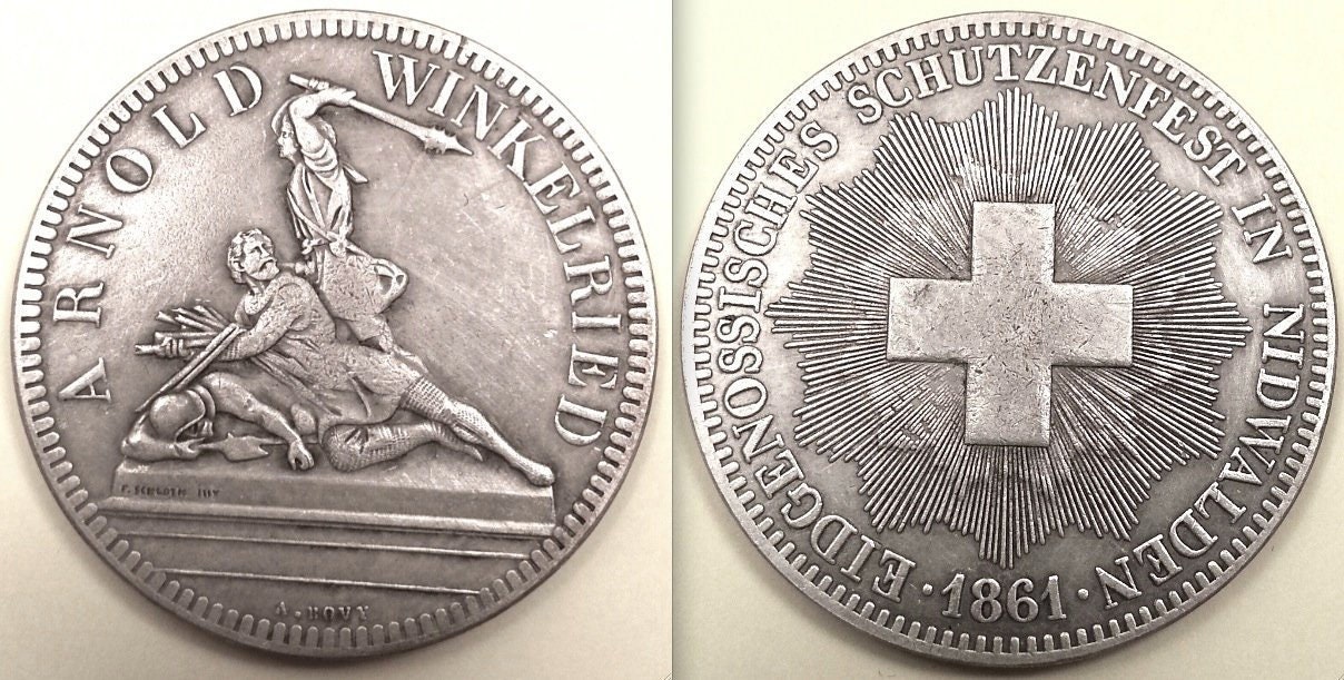 1861 Switzerland Battle Scene - Large Swiss Cross Shooting Thaler ...