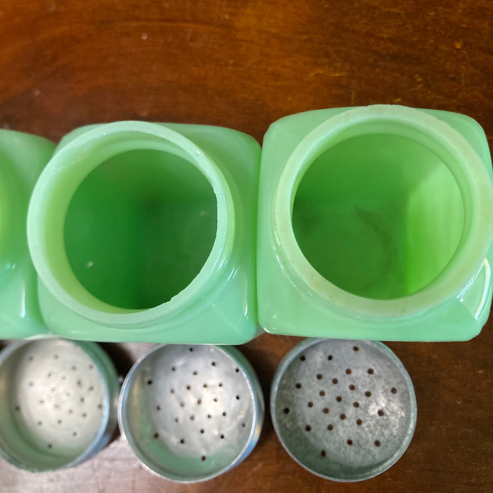 Mckee JADITE Jadeite Square Range Salt Pepper Flour Sugar Shakers High ...