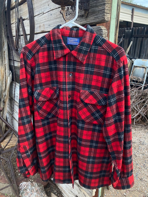 Vtg 60s 1962 Pendleton Red Loop Collar Flap Pockets S… - Gem