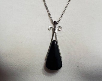 Vintage AVON Black and Silver Pendant Necklace - Etsy