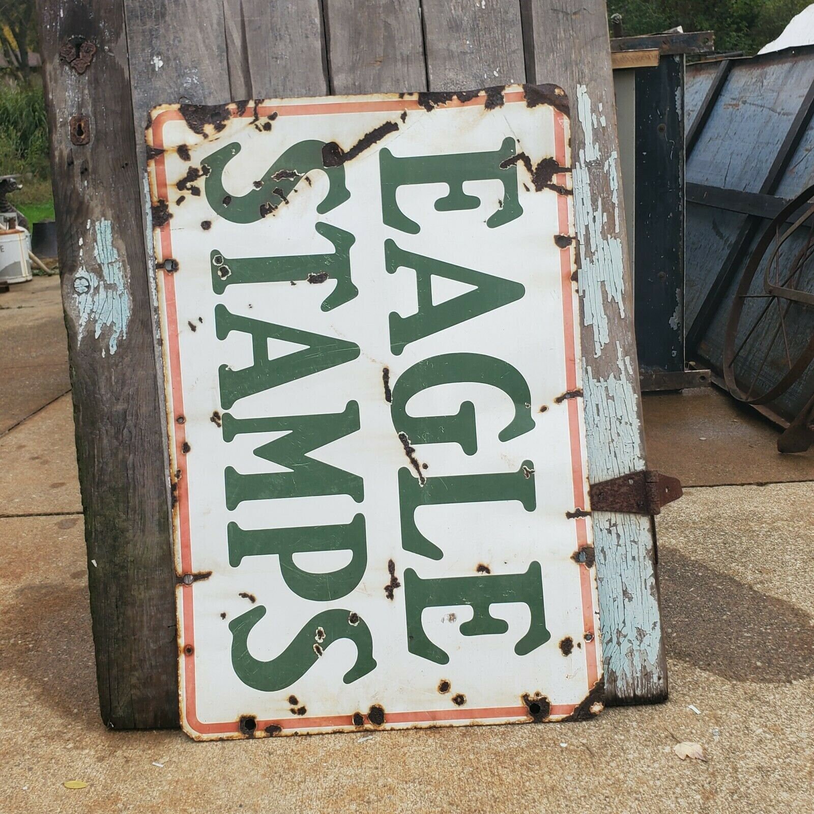 VINTAGE EAGLE STAMPS Porcelain Sign Double Sided Original | Etsy